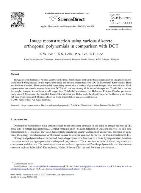 Pdf Image Reconstruction Using Various Discrete Orthogonal Polynomials In Comparison With Dct