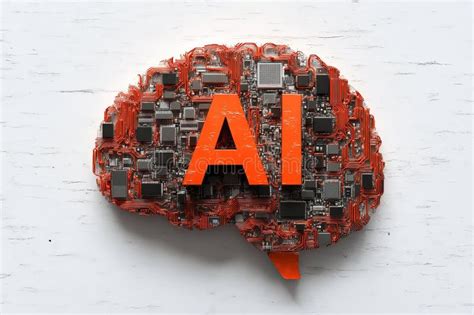 Orange Digital Brain Embedded Ai Circuits Glowing Elements Symbolizing Advanced Artificial
