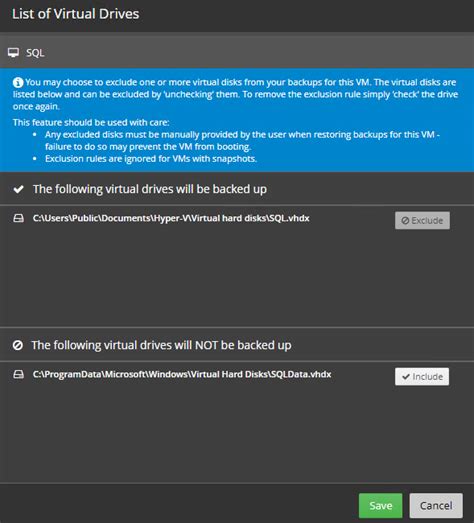 how do i exclude a virtual disk vhdx vmdk from my backups