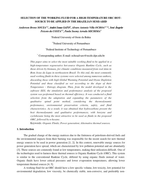 Selection Of The Working Fluid For A High Temperature Orc Hot Source To Be Applied In The