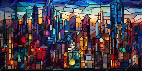 Premium Ai Image Stained Glass Cityscape From Above Show A City