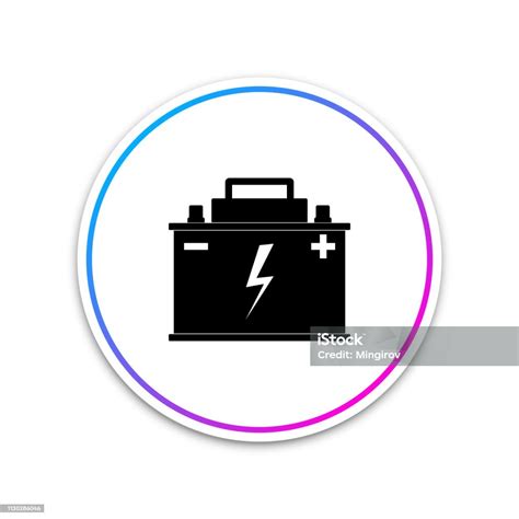 자동차 배터리 아이콘 흰색 배경에 고립입니다 축 압 기 배터리 에너지 전력 및 전기 축 압 기 배터리 번개 볼트 기호입니다 동그라미 흰색 버튼 벡터 일러스트 배터리 전원에