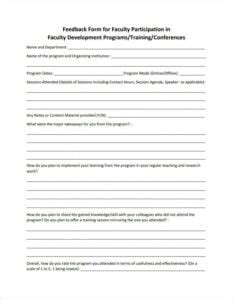Printable Training Feedback Form