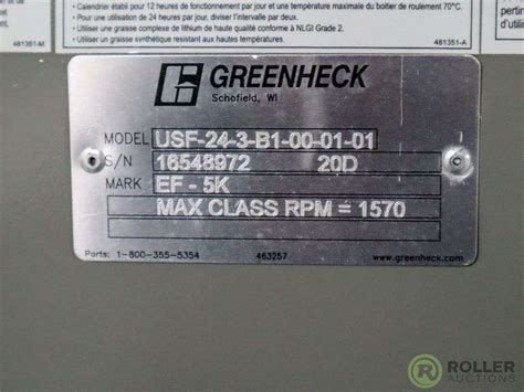 Greenheck Usf 24 3 B1 00 01 01 Centrifical Exhaust Fan Max Class Rpm 1 570 Roller Auctions