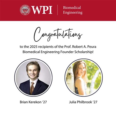 Congratulations To This Years Recipients Of The Prof Wpi Biomedical Engineering Department