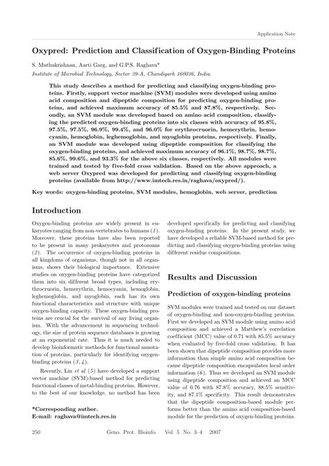 Pdf Oxypred Prediction And Classification Of Oxygen Binding Proteins