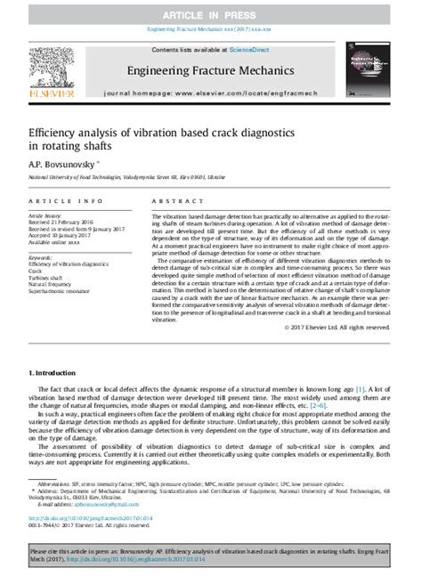 Pdf Efficiency Analysis Of Vibration Based Crack Diagnostics In Rotating Shafts