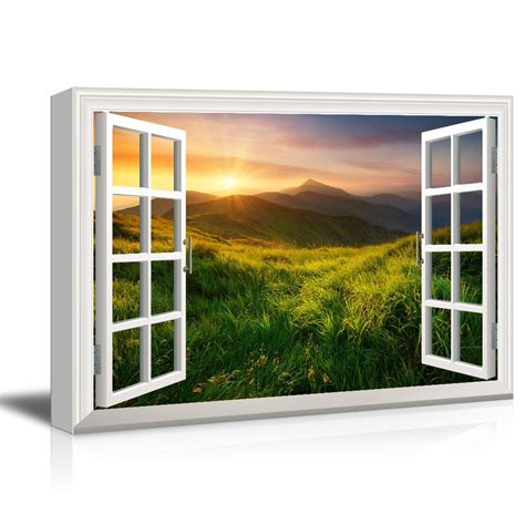 3d Visual Effect View Through Window Frame Landscape At The Top Of