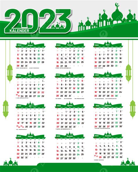 Kalender 2023 Dengan Tanggal Islam Dan Ilustrasi Masjid Kalender 2023