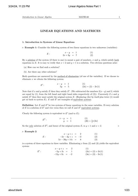 Solution Linear Algebra Notes Part 1 Studypool