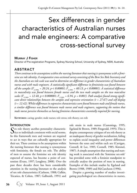 PDF Sex Differences In Gender Characteristics Of Australian Nurses And Male Engineers A