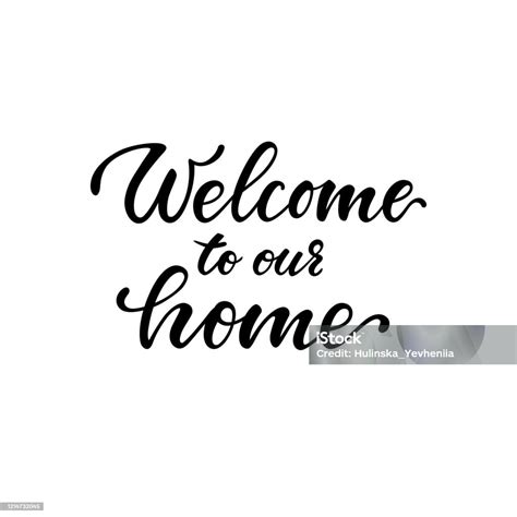 우리 집에 오신 것을 환영합니다 손으로 그린 서예와 브러쉬 펜 레터링 휴일 인사말 카드 및 초대장 집안일 장식 전단지 포스터 배너를위한 디자인 가정 생활에 대한 스톡 벡터