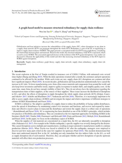 A Graph Based Model To Measure Structural Redundancy For Supply Chain Resilience Pdf Supply