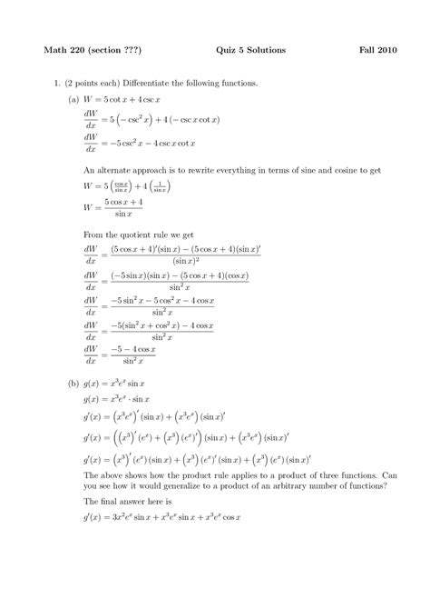 Solved Questions For Calculus Quiz Five Math 220 Docsity