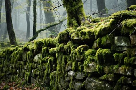 Damp Moss Growing On Stone Walls Texture Grunge Background Image Grunge