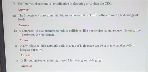 Solved F The Internet Checksum Is Less Effective In