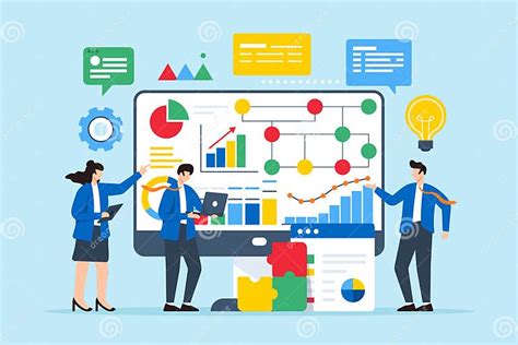 Flat Illustration Of Team Using Technology To Analyze And Solve Complex