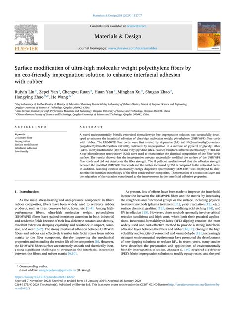 Pdf Surface Modification Of Ultra High Molecular Weight Polyethylene Fibers By An Eco Friendly