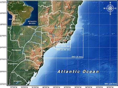 The Four Nested Model Domains Used In Wrf Download Scientific Diagram