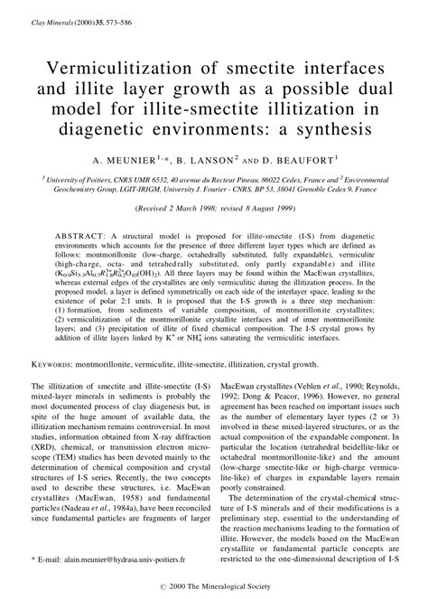 Pdf Vermiculitization Of Smectite Interfaces And Illite Layer Growth As A Possible Dual Model