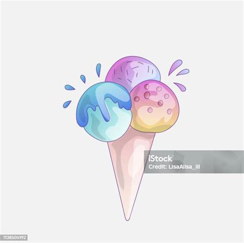 아이스크림 특 종 만화 아이콘입니다 귀여운 딸기 버블 껌 아이스크림 콘에 오렌지 스 쿱 벡터 만화 아이콘입니다 컬러 아이스크림 스푼 만화 아이콘 아이스크림 그라데이션 색상의