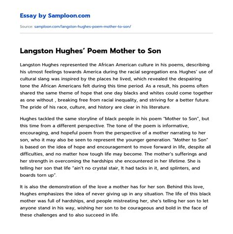 Langston Hughes Poem Mother To Son Analytical Essay On Samploon