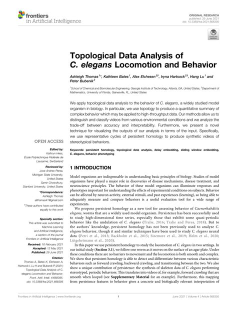 Pdf Topological Data Analysis Of C Elegans Locomotion And Behavior