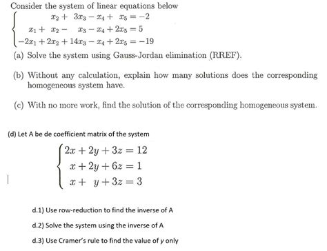 Solved Consider The System Of Linear Equations Below