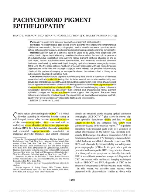 Pachychoroid Pigment Epitheliopathy Pdf Retina Visual Acuity