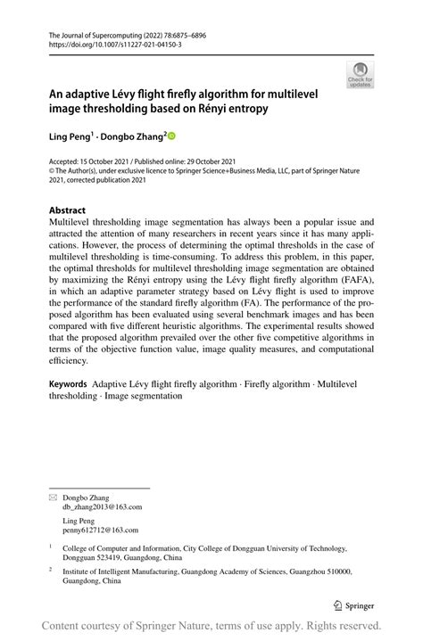 An Adaptive Lévy Flight Firefly Algorithm For Multilevel Image Thresholding Based On Rényi Entropy