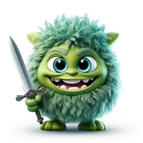 A Cute Cartoon Green Monster With Sward Premium Ai Generated Image