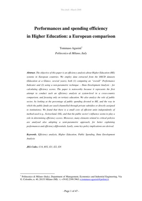 Pdf Performances And Spending Efficiency In Higher Education A