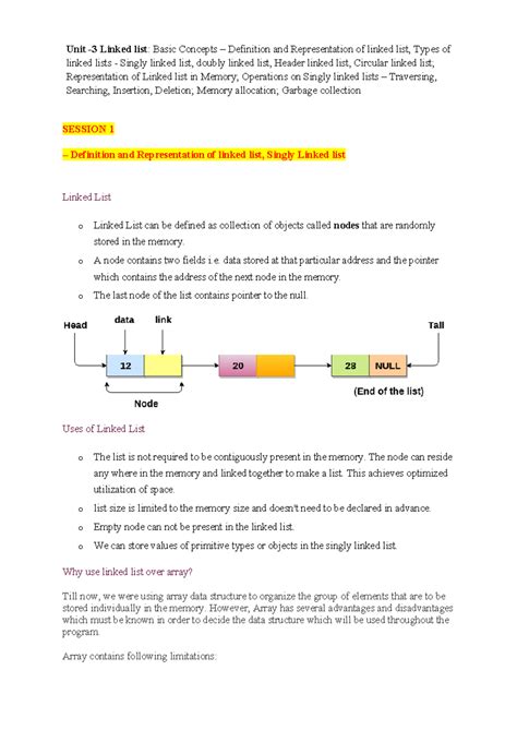 Data Structure Unit 3 Notes Unit 3 Linked List Basic