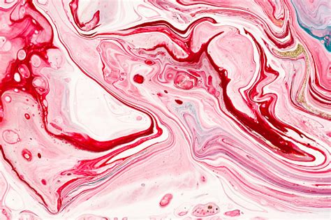 손으로 그린 배경 분홍색 흰색 노란색 혼합된 아크릴 물감 액체 대리석 텍스처입니다 적용 디자인 포장 라벨 명함 현수막 커버 섬유 및 장식 인테리어 0명에 대한 스톡 사진 및