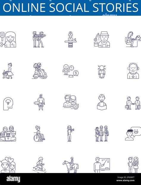 Online Social Stories Line Icons Signs Set Design Collection Of Networking Socializing