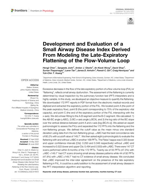 Pdf Development And Evaluation Of A Small Airway Disease Index Derived From Modeling The Late