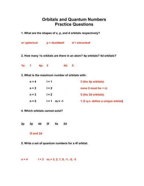 Orbitals And Quantum Numbers Practice Questions — Db