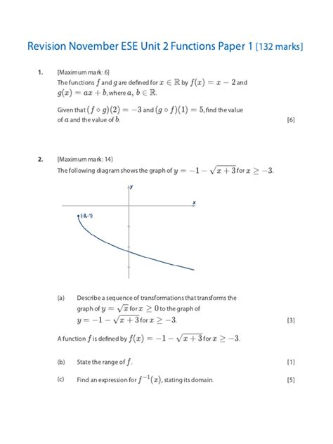 Ese Unit 2 Functions Exam Paper Pdf Asymptote Function Mathematics