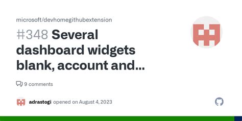 several dashboard widgets blank account and extension missing · issue