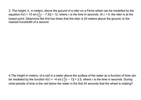 Solved The Height H In Meters Above The Ground Of A Chegg