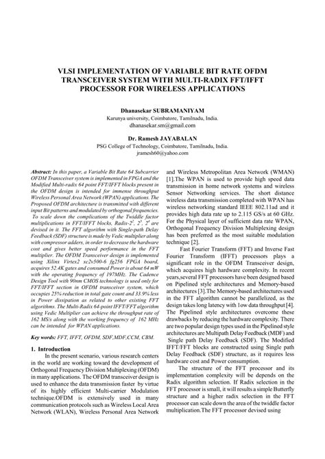 Pdf Vlsi Implementation Of Variable Bit Rate Ofdm Transceiver System With Multi Radix Fftifft