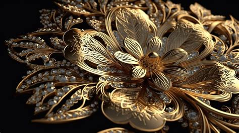 Decoration Rendering Golden Floral Decor In 3d Render Backgrounds 