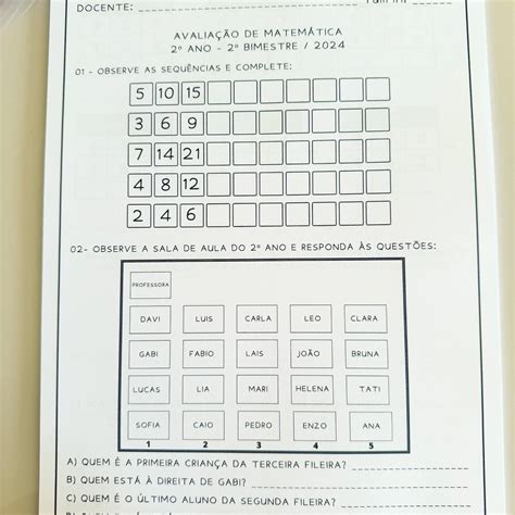 2° Ano AvaliaÇÃo De MatemÁtica 2° Bimestre Trilhas Do Ensinar