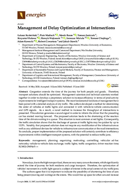 Pdf Management Of Delay Optimization At Intersections
