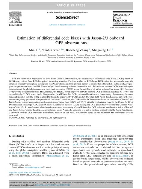 Pdf Estimation Of Differential Code Biases With Jason 23 Onboard Gps Observations