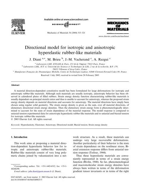 PDF Directional Model For Isotropic And Anisotropic Hyperelastic Rubber Like Materials