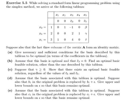 Solved Exercise 55 While Solving A Standard Form Linear