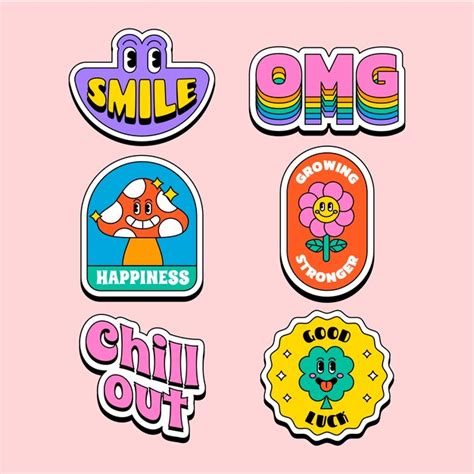 손으로 그린 복고풍 스티커 세트 무료 벡터