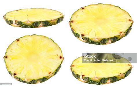 격리 된 파인애플 과일 수집 클리핑 경로가 있는 흰색 배경에 분리된 다양한 각도의 파인애플 조각 0명에 대한 스톡 사진 및 기타 이미지 Istock