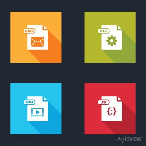 Set Eml File Document Dll Mp4 And Js Icon Vector • Wall Stickers